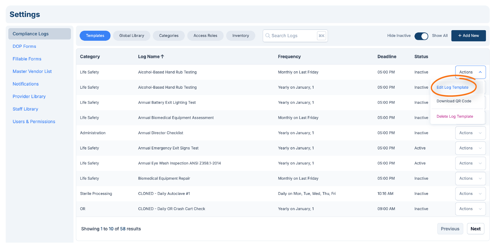 Adding Log Templates