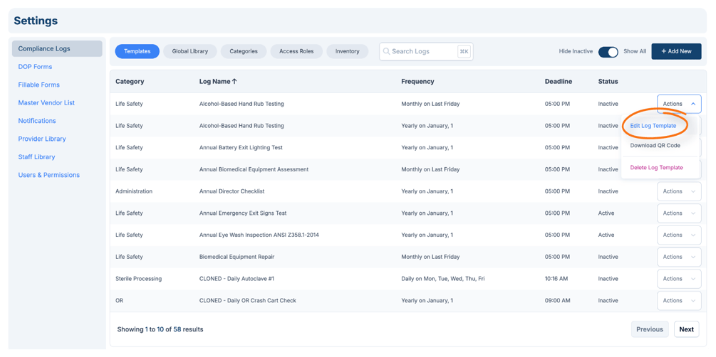 Adding Log Templates